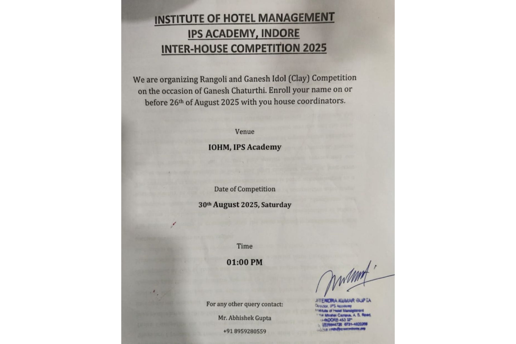 Notice – Best Hotel Management College in Indore